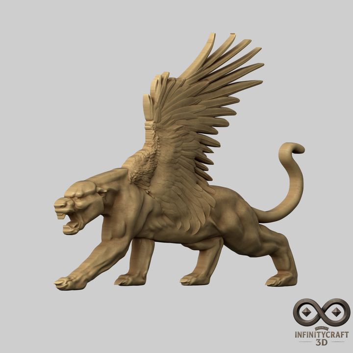 3D Printable Mythical Winged Panther – 3D Creature Sculpture for CNC ...