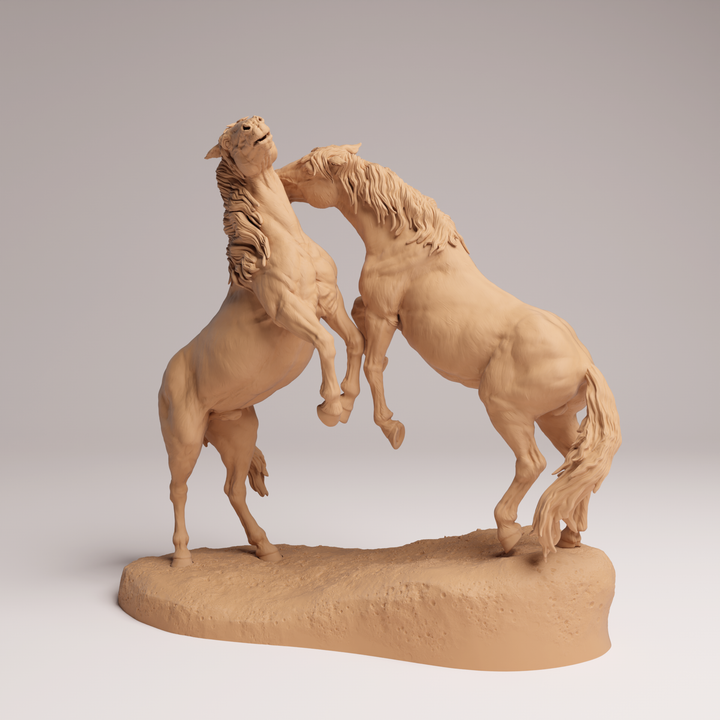 3D Printable Mustangs Fight - Horses by Animal Den Miniatures