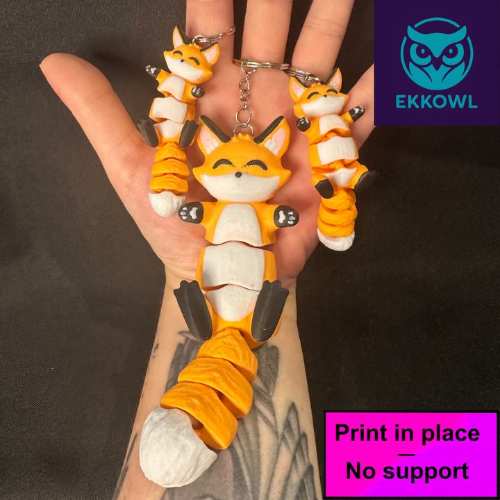 3D Printable Cute Flexi Articulated Fox Keychain or figurine by Ekkowl