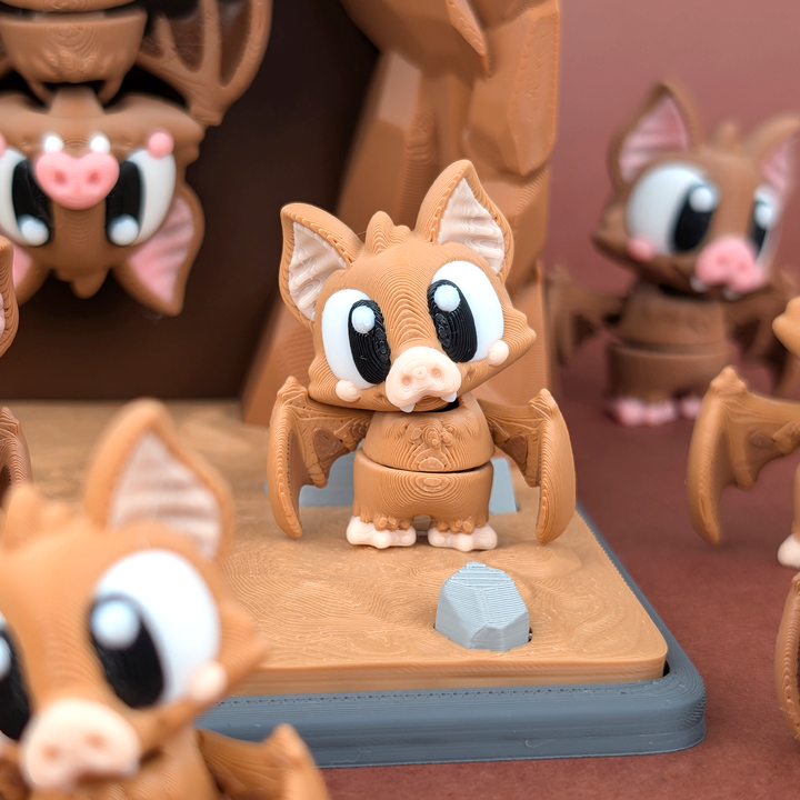 3D Printable Flexi Bats Print-in-place & Mini Cave by 3DGOB