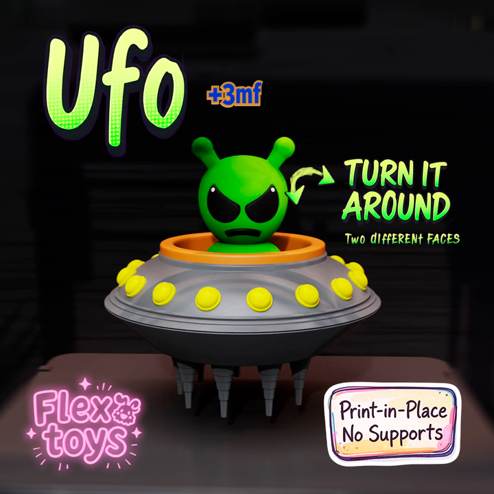 3D Printable UFO Flexi Toy – Alien Spaceship with Rotating Mechanisms by 42