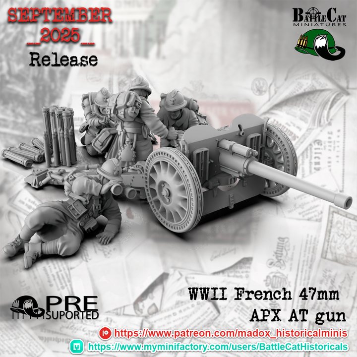 3D Printable WWII French 47mm APX AT gun by BattleCat Miniatures