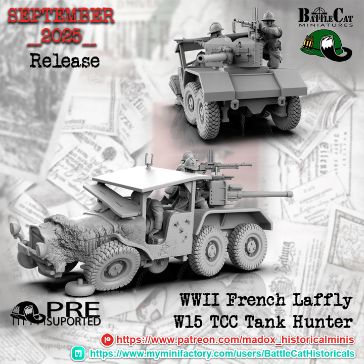 3D Printable WWII French laffly W15 TCC Tank Hunter by BattleCat Miniatures