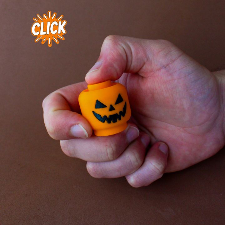 3D Printable Pumpkin Halloween LEGO Heads Fidget Clickers Keychain by ...