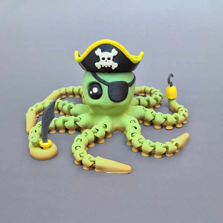 3D Printable OCTOPUS PIRATE, FLEXI, ARTICULATED by Rogi Studios