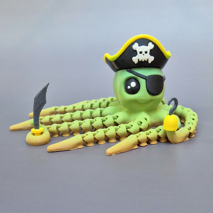 3D Printable OCTOPUS PIRATE, FLEXI, ARTICULATED by Rogi Studios