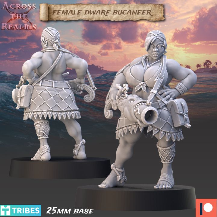 3D Printable Female Dwarf Bucaneer by Across the Realms