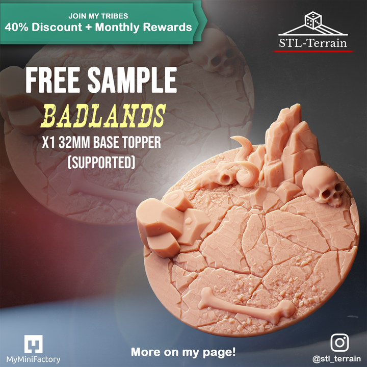 3D Printable Badlands Base Toppers [FREE SAMPLE] by STL Terrain