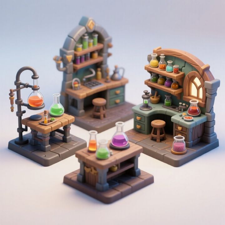 3D Printable Alchemist's Wshop - Miniatures Set - BuildWorlds by BuildWorlds