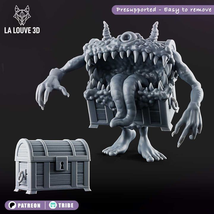 3D Printable Mimic and treasure chest by La Louve 3D