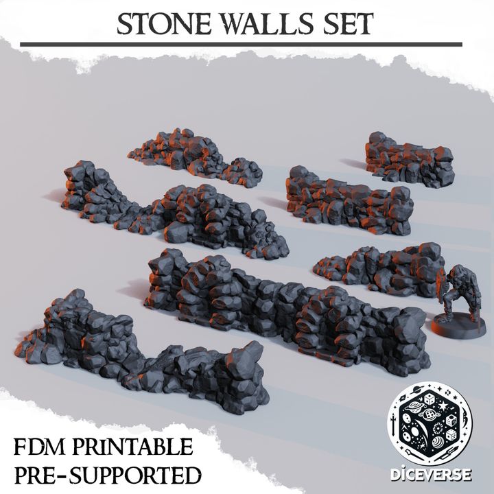 3D Printable Stone Walls Set by Diceverse
