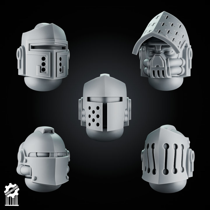3D Printable Crusader Helmets Set 1 – 5 Knightly Heads – Heroic 32mm ...