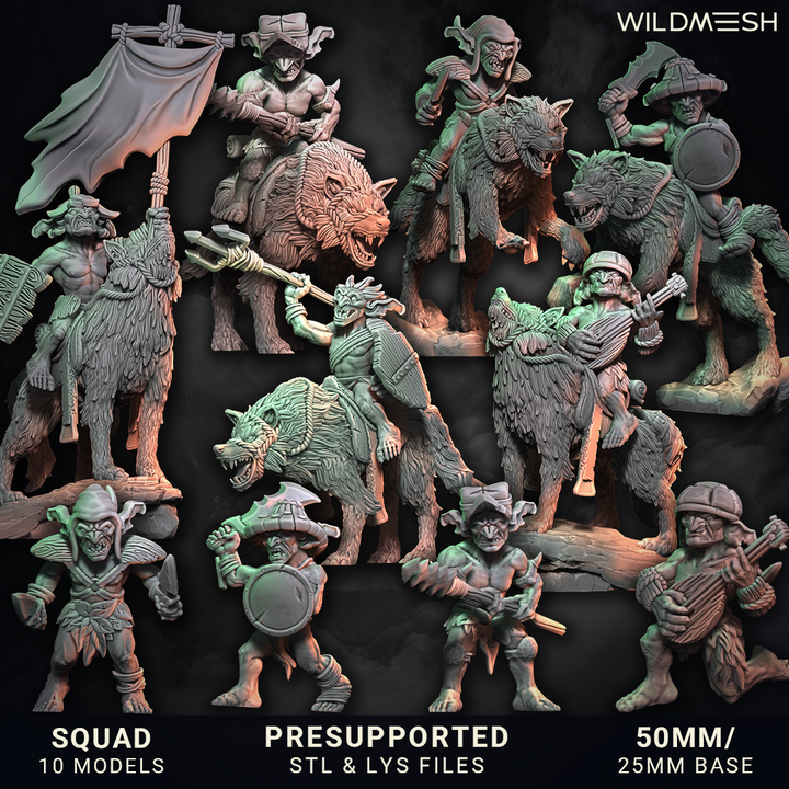 3D Printable Fantasy - Goblin Wolf Riders by WildMesh