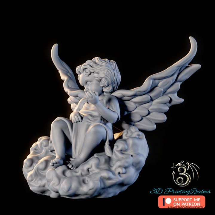 3D Printable Cupid sitting on clouds by 3DprintingRealms