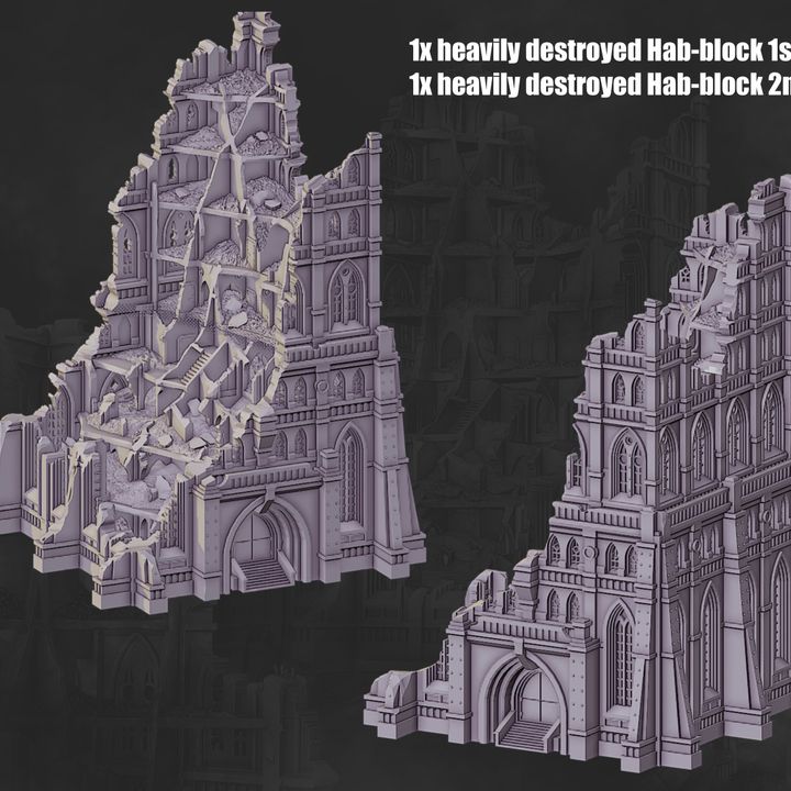 3D Printable Concretium - ruined Hab-block & wall sections by LumosMiniatureTerrain