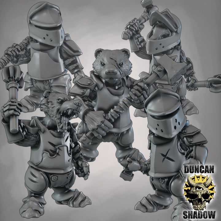 3D Printable Badger folk Knights with Mauls (Pre Supported) by Duncan ...