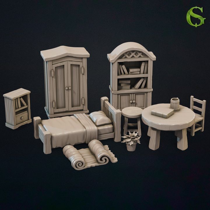 3D Printable Fantasy Bedroom Furniture Props by ST