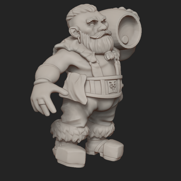 3D Printable Dwarf holding a barrel 32mm scale by Fred
