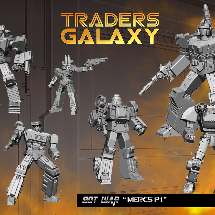 3D Printable Bot War - Mercs Part 1 by Traders Galaxy Miniatures and Games
