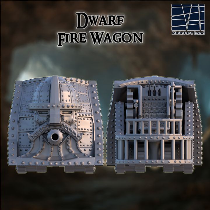 3D Printable Dwarf Fire Wagon - Tabletop Terrain - 28 MM by MiniatureLand