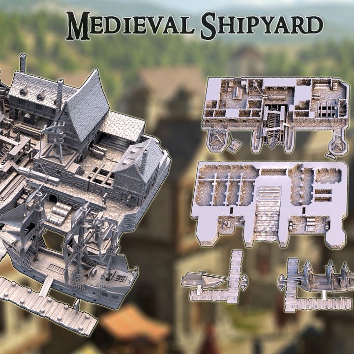3D Printable Medieval Shipyard - Tabletop Terrain - 28 MM by MiniatureLand