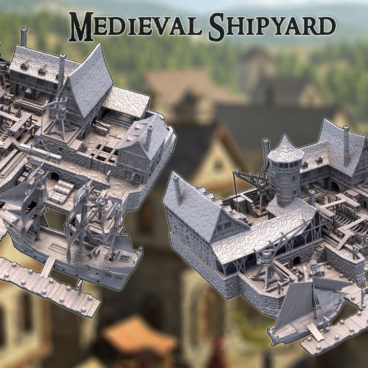 3D Printable Medieval Shipyard - Tabletop Terrain - 28 MM by MiniatureLand