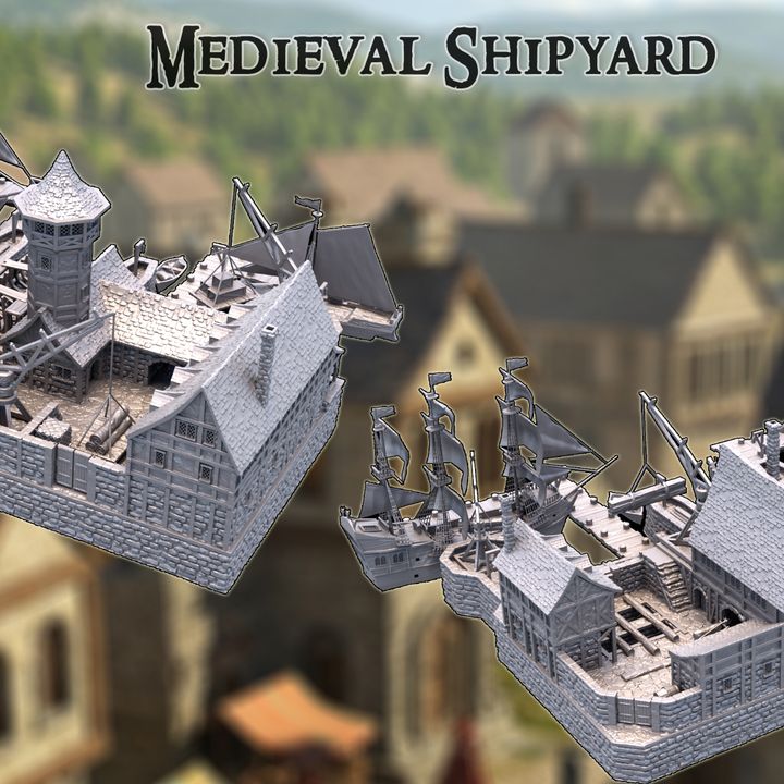 3D Printable Medieval Shipyard - Tabletop Terrain - 28 MM by MiniatureLand