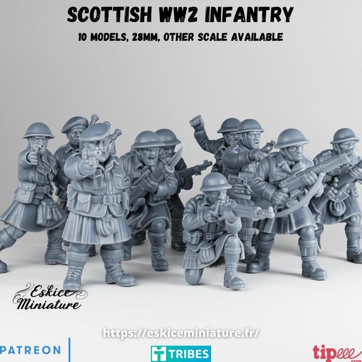 3D Printable Scottish WW2 Infantry Squad - 28mm by Eskice Miniature - Aron