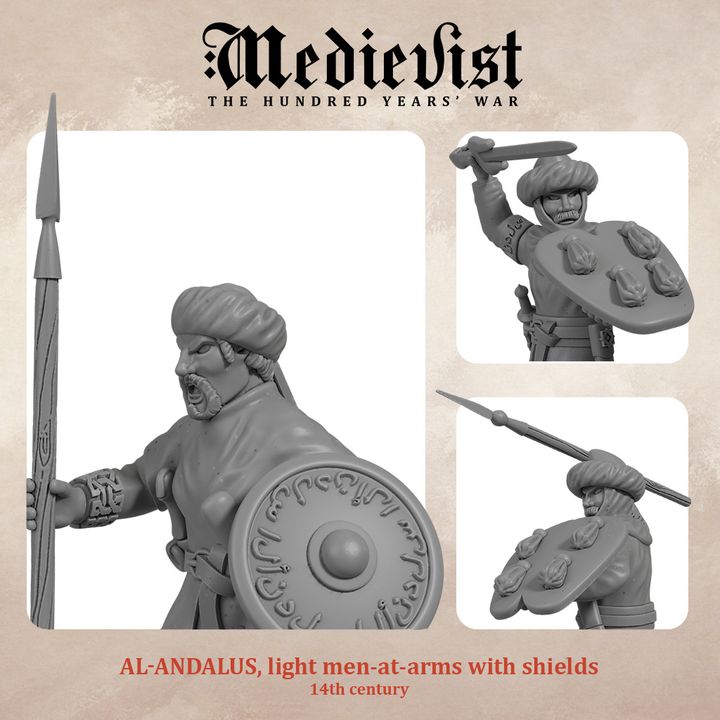 3D Printable Al-Andalus, light men-at-arms with shields / 14th century ...