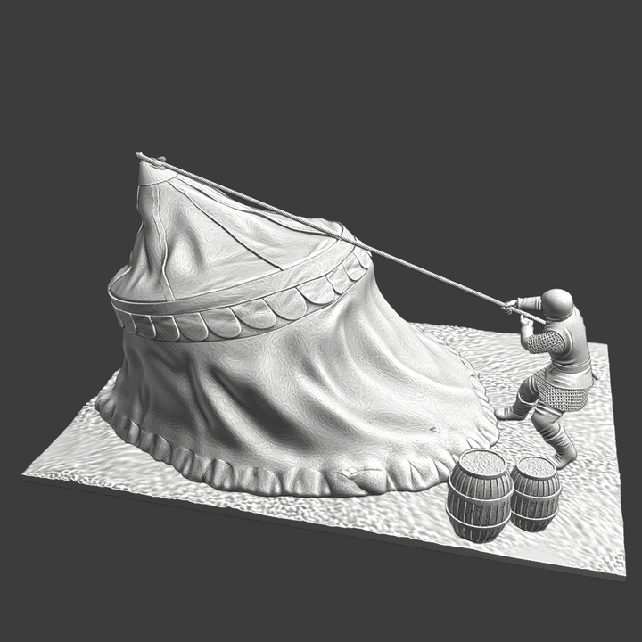 3D Printable Medieval Soldier Setting Up Tent | Wargaming Camp Scene ...