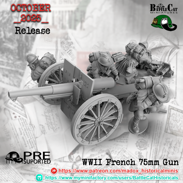 3D Printable WWII French 75mm Gun by BattleCat Miniatures