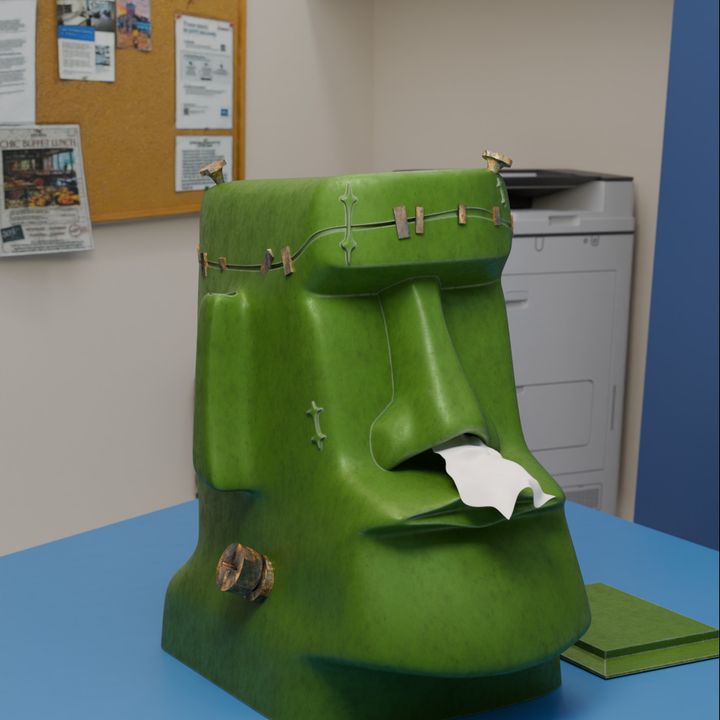 3D Printable Frankenstein x Moai Tissue Box by Studio Tridimen