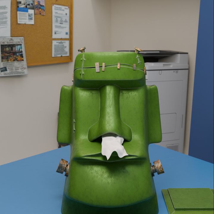 3D Printable Frankenstein x Moai Tissue Box by Studio Tridimen