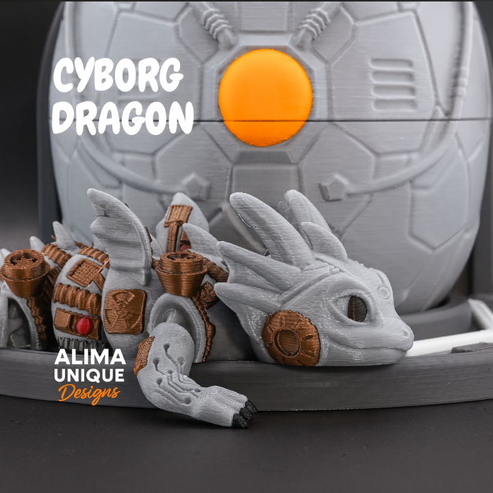 3D Printable CYBORG DRAGON with Station and Egg by ALIMA UNIQUE DESIGNS