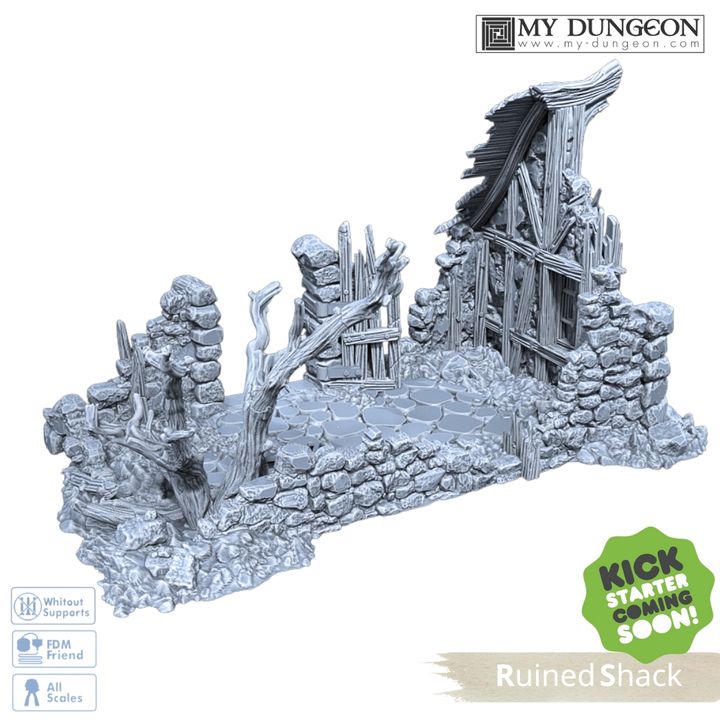 3D Printable Ruined Shack V-3.0 by My Dungeon