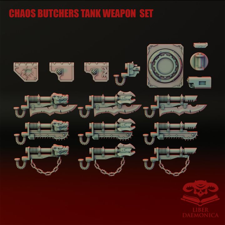 3D Printable Chaos Butchers tank weapon set by Liber Daemonica