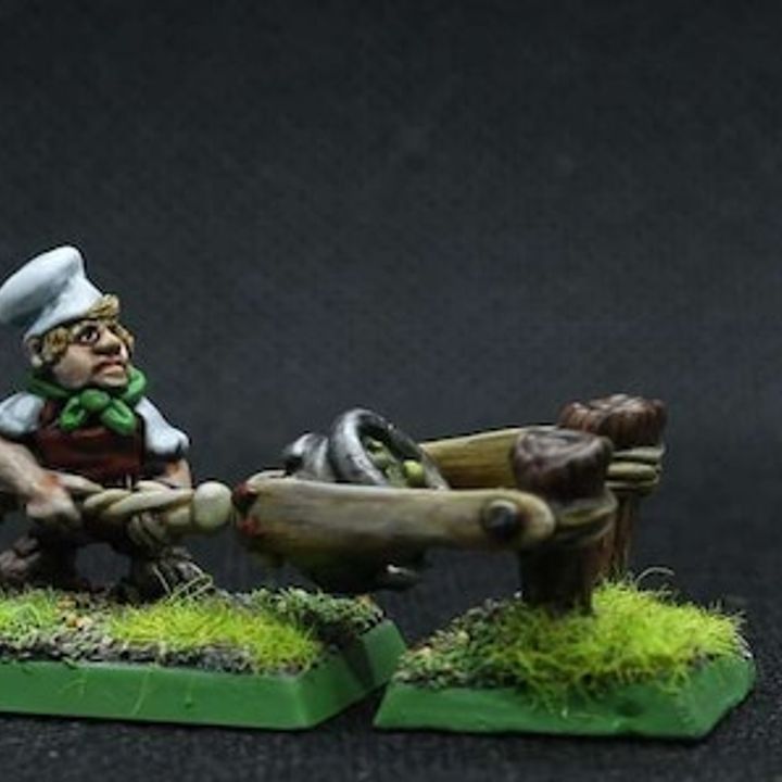 3D Printable Halfling cooking hot pot catapult by Lafig Miniatures
