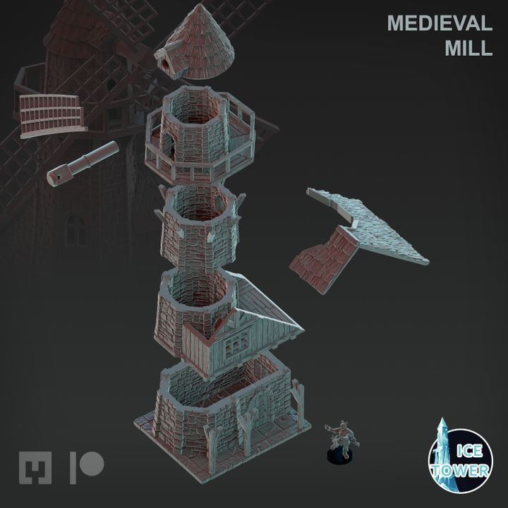 3D Printable Medieval mill - Tabletop Terrain by Ice Tower