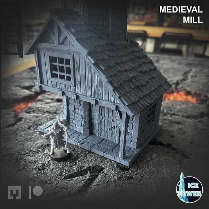 3D Printable Medieval mill - Tabletop Terrain by Ice Tower