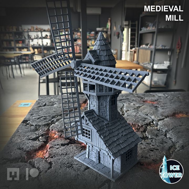 3D Printable Medieval mill - Tabletop Terrain by Ice Tower