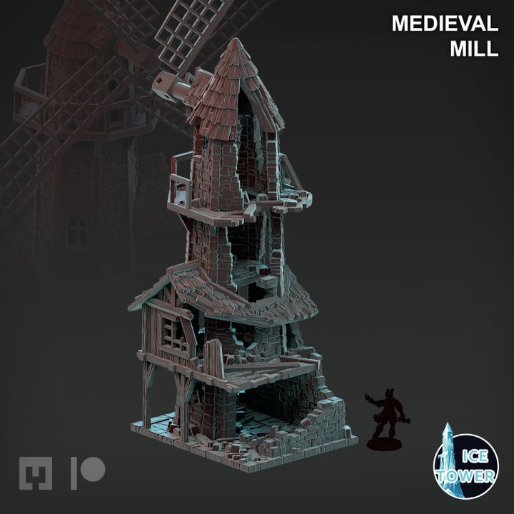 3D Printable Medieval mill (Ruin) - Tabletop Terrain by Ice Tower