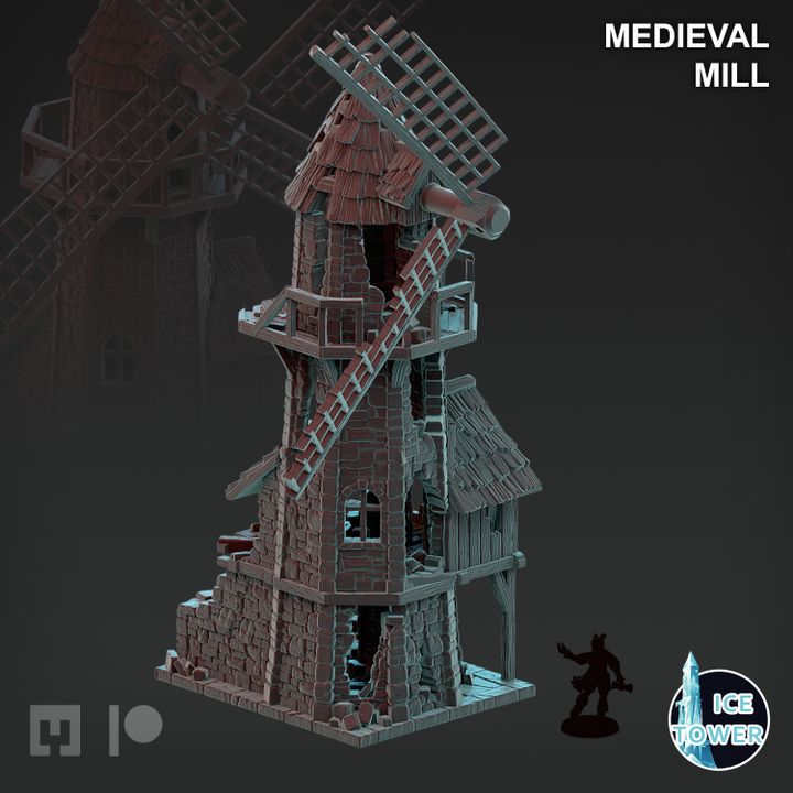 3D Printable Medieval mill (Ruin) - Tabletop Terrain by Ice Tower