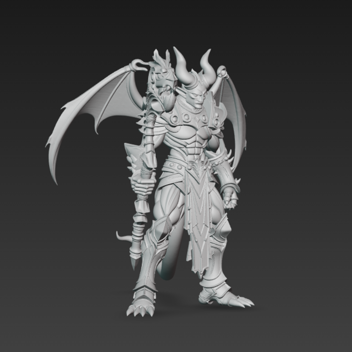 3D Printable Fantasy Miniature: Winged Demon-Warrior 40mm by Pierre Merel