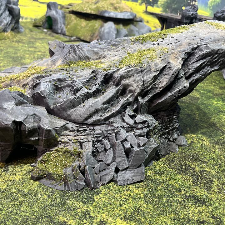 3D Printable Table Land Hill 2 with cave and 3 swappable tops. 2 solid ...