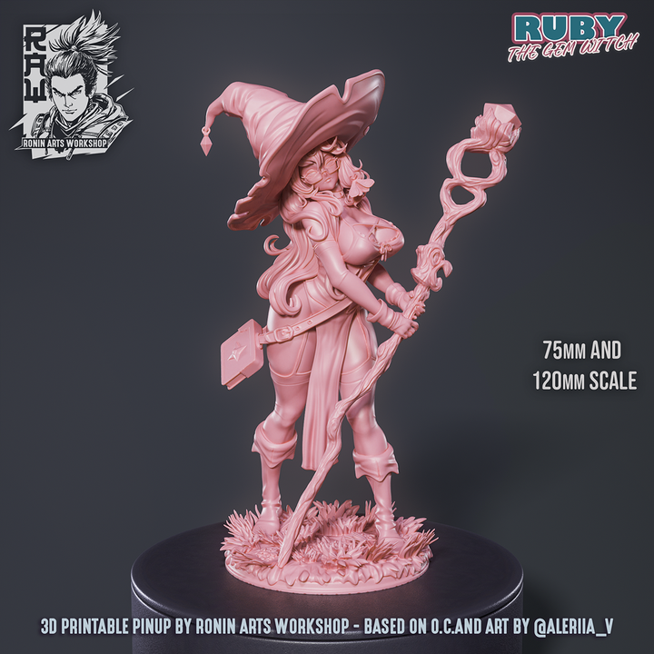 3D Printable Ruby The Gem Witch - Sexy Witch PinUp by Ronin Arts Workshop