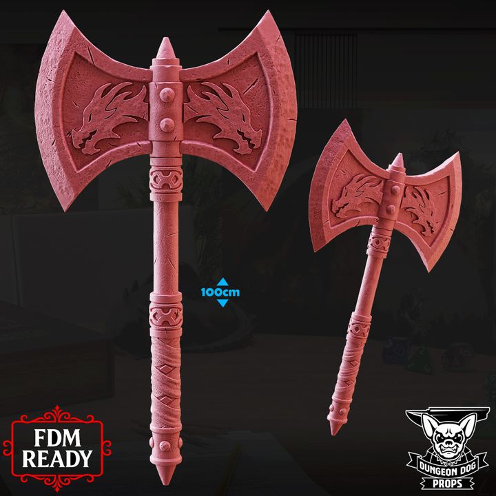 3D Printable Dragon Slayer Axe by Dungeon Dog Props