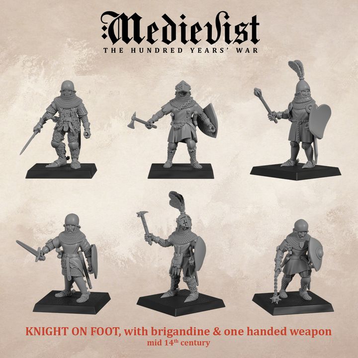 3D Printable Knight on foot, with brigandine & one handed weapon / mid ...