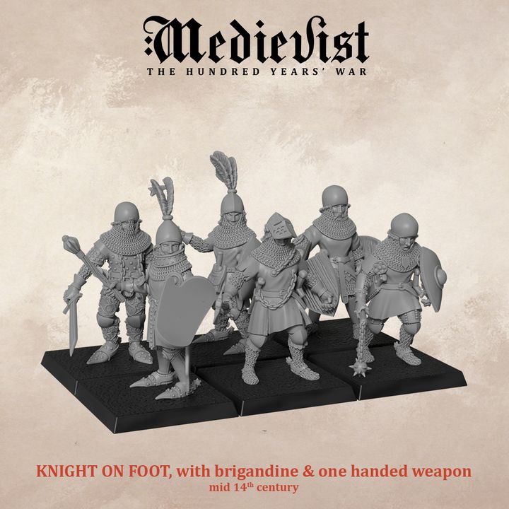 3D Printable Knight on foot, with brigandine & one handed weapon / mid ...