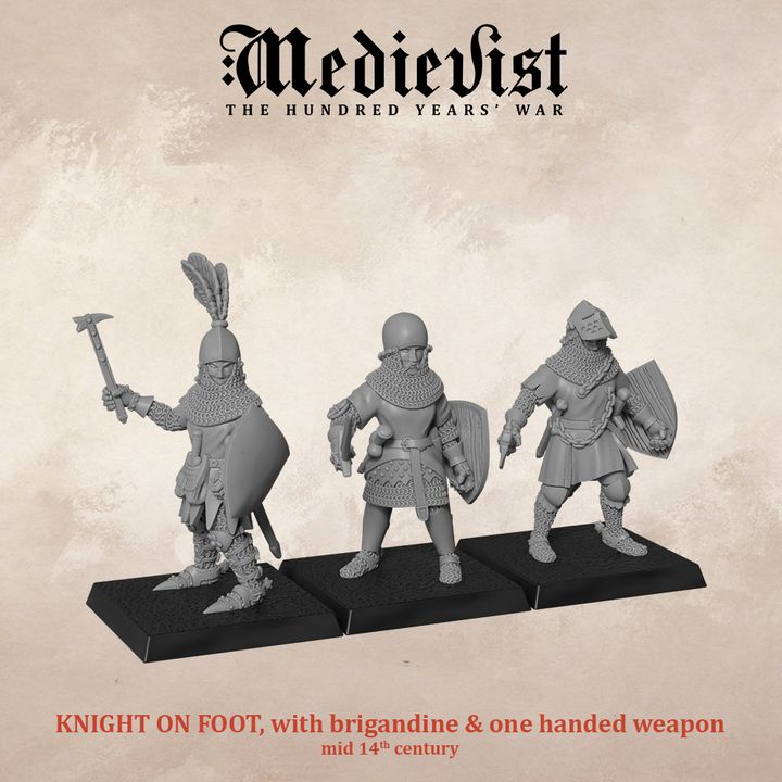 3D Printable Knight on foot, with brigandine & one handed weapon / mid ...