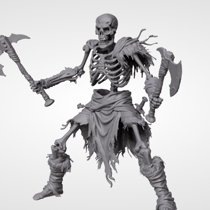 3D Printable Skeleton Double Axe N4 by Molten Core Minis